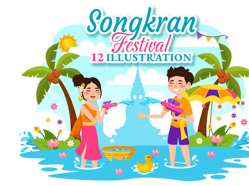 12 Songkran Festival Day Illustration by denayuneep ~ EpicPxls