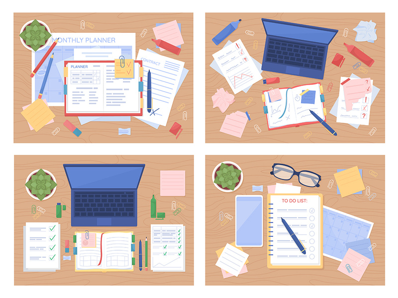 Study tablespace flat color vector illustration set by The ~ EpicPxls