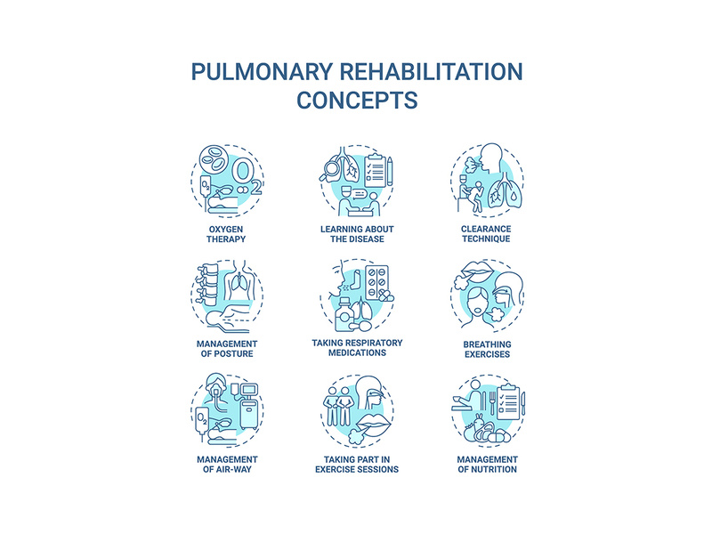 Pulmonary rehabilitation blue concept icons set by bsd ~ EpicPxls