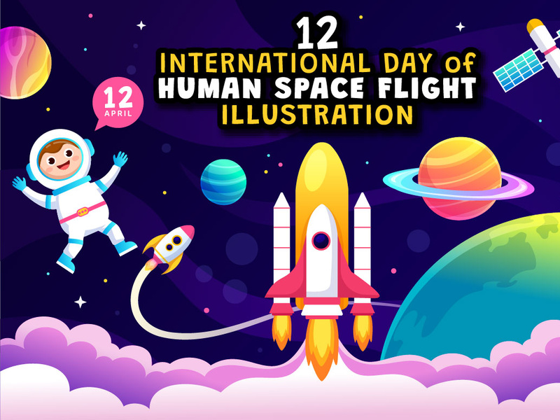 12 Human Space Flight Day Illustration by denayuneep ~ EpicPxls