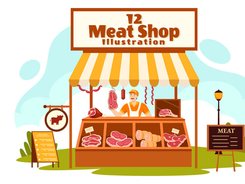 12 Meat Shop Vector Illustration by denayuneep ~ EpicPxls