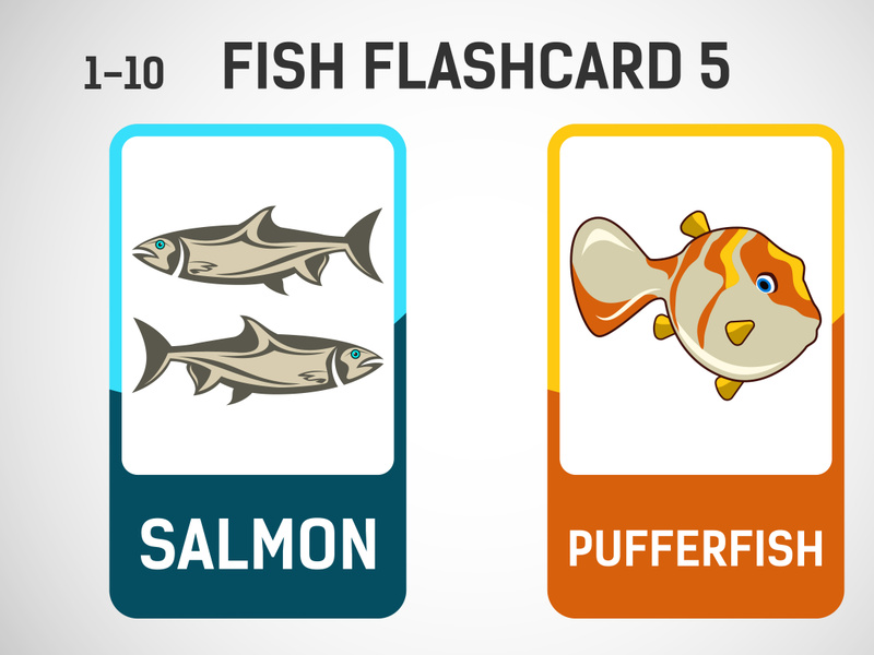 Fish flashcards for kids. Educational cards for preschool. ~ EpicPxls