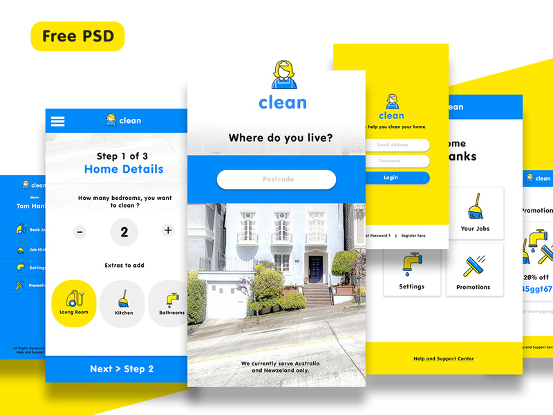 Free Cleaning Service App UI Kit by Design Coon ~ EpicPxls