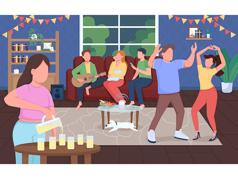 Home party flat color vector illustration by The Img ~ EpicPxls
