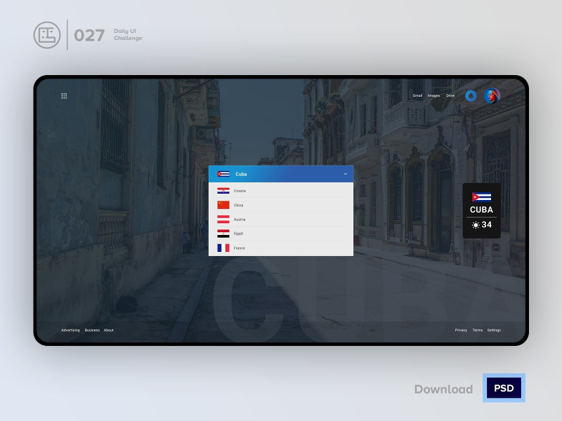Dropdown / Country list | Daily UI challenge - Day 027/100 ~ EpicPxls