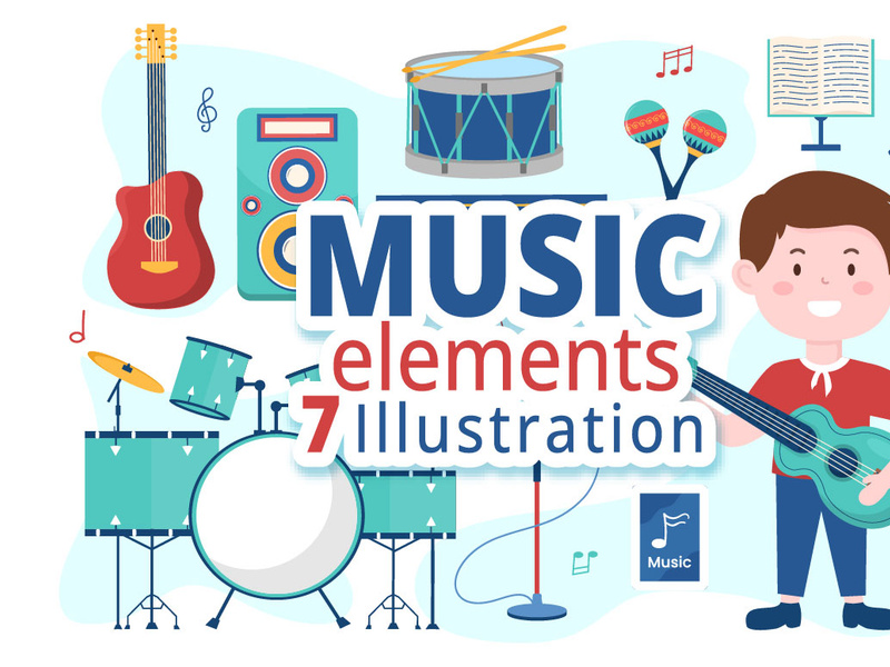 7 Music Elements Vector Illustration by denayuneep ~ EpicPxls