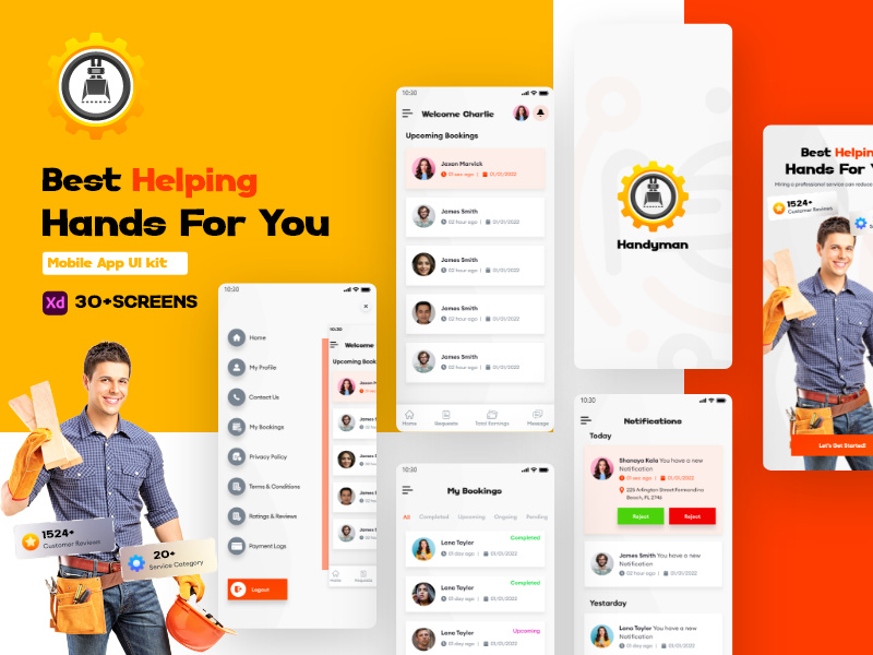 Handyman App - Adobe XD Mobile UI Kit by Charlestsmith888 ~ EpicPxls
