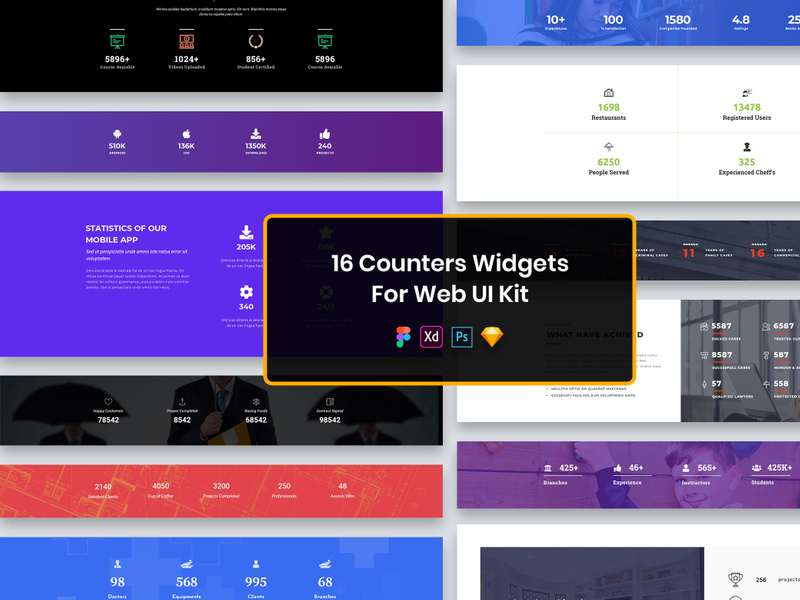 16 Counters Widgets for Web UI Kit by 3djagan ~ EpicPxls
