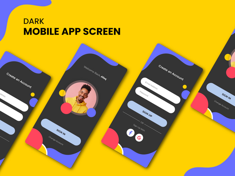 Mobile app screen design in dark color by Afaq Jamil ~ EpicPxls
