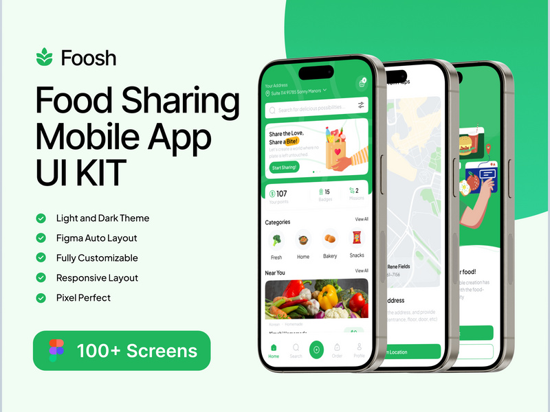 Foosh - Food Sharing Mobile App UI KIT by dpopstudio ~ EpicPxls