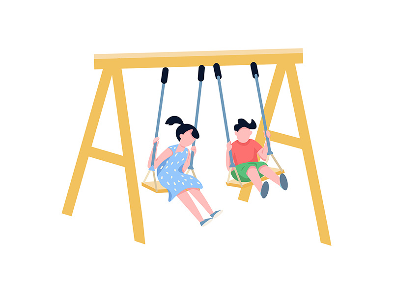 Children on chain swing flat color vector faceless ~ EpicPxls
