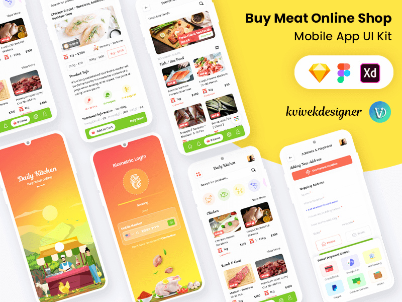 Buy Meat Products Online Shop Mobile App UI Kit by ~ EpicPxls