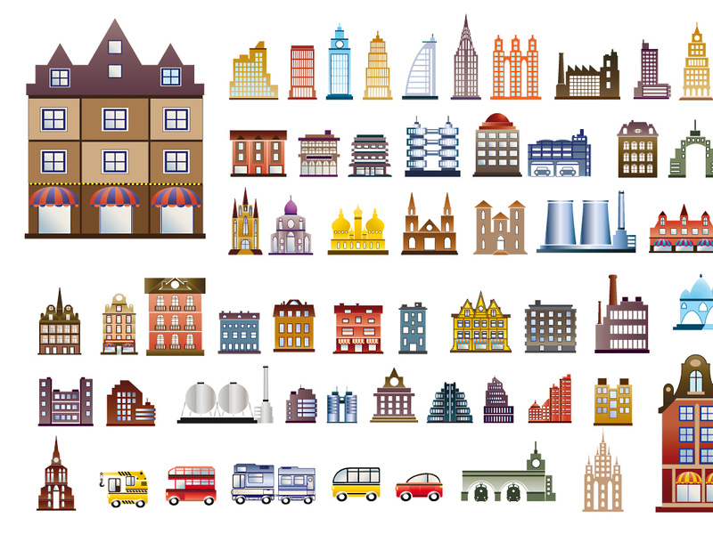 Set of vector buildings by Alex Zel ~ EpicPxls