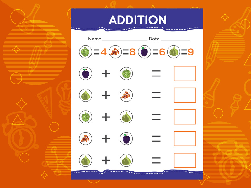 Addition with different fruits for kids. An educational ~ EpicPxls