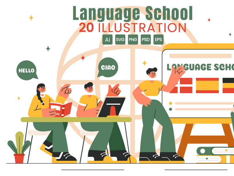 20 Language School Illustration by denayuneep ~ EpicPxls