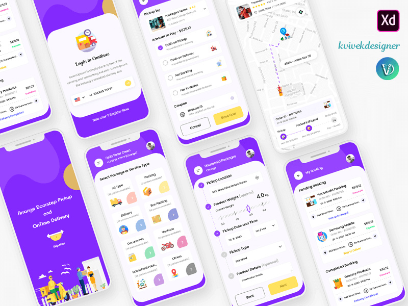 Courier and Packers or Postal Service Mobile app UI Kit by ~ EpicPxls