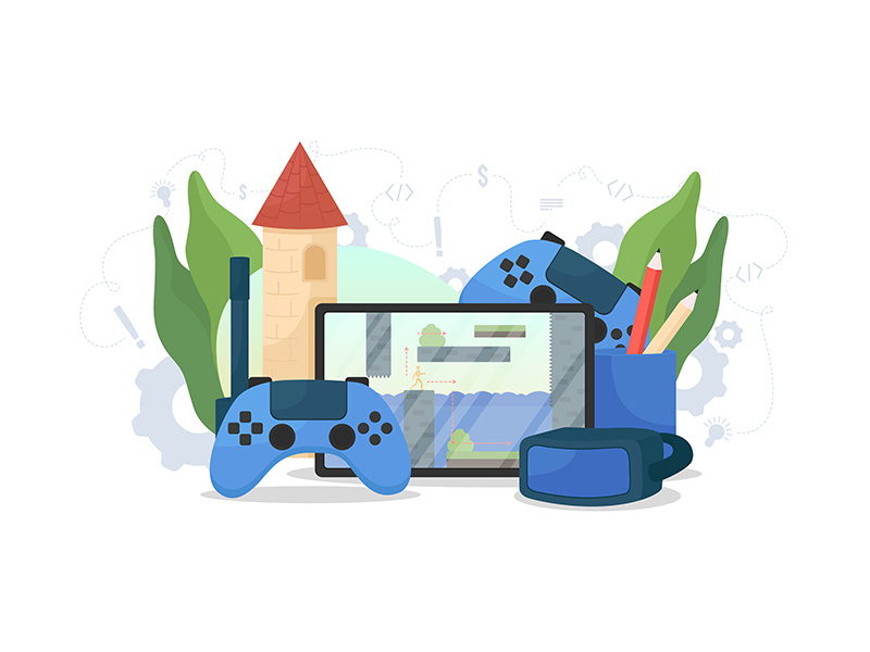 Video game development flat concept vector illustration by ~ EpicPxls