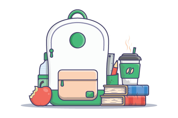 School bag with education objects, Back to school! Vector ~ EpicPxls