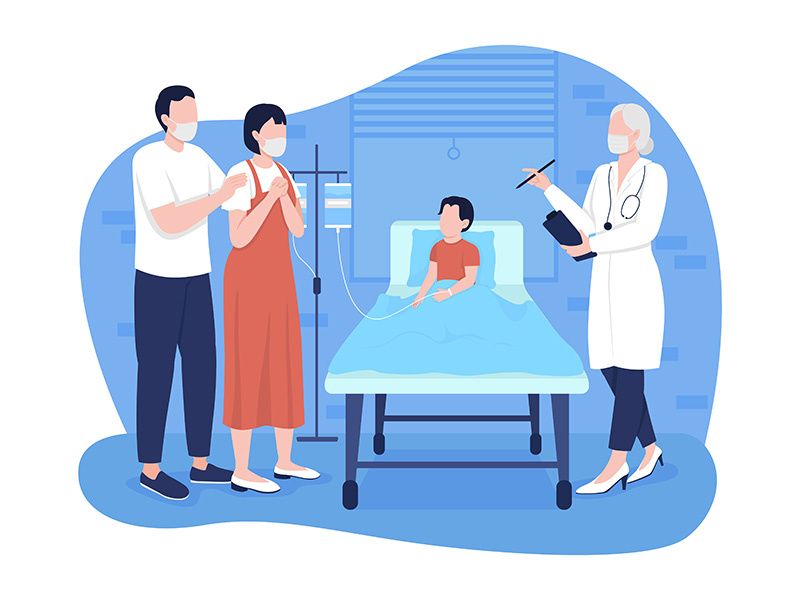 Child in hospital room 2D vector isolated illustration by ~ EpicPxls