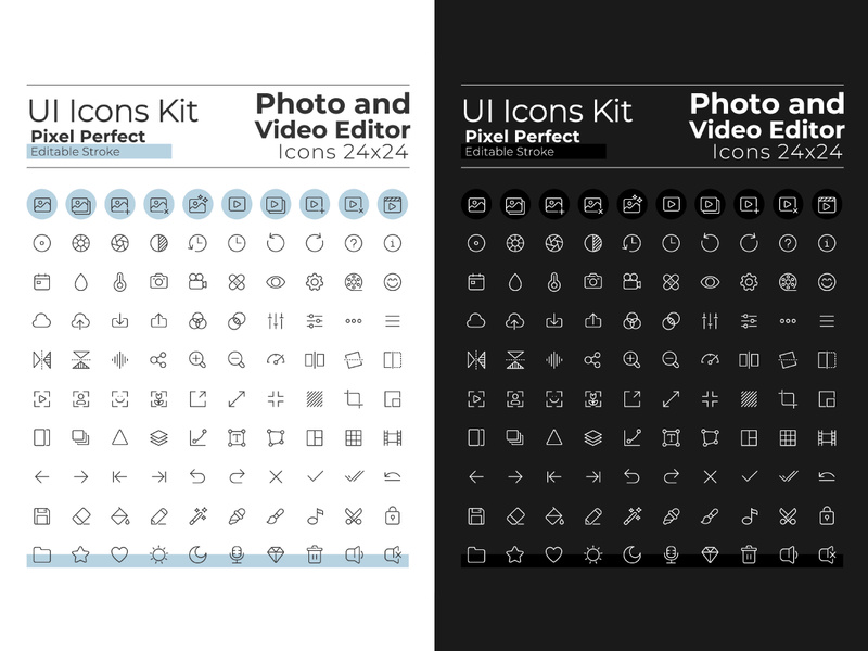 Photo and video editor tools pixel perfect linear ui icons ~ EpicPxls
