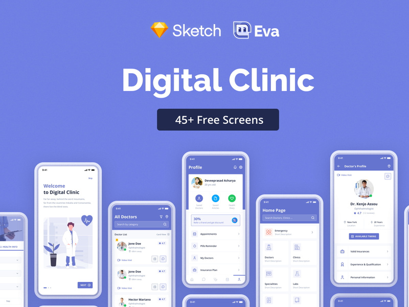 Eva: Healthcare UI Kit FREE [Digital Clinic] by O Lutsevich ~ EpicPxls