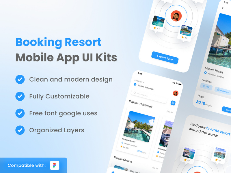 Booking Resort Mobile App UI Kits by Rrythien_ ~ EpicPxls