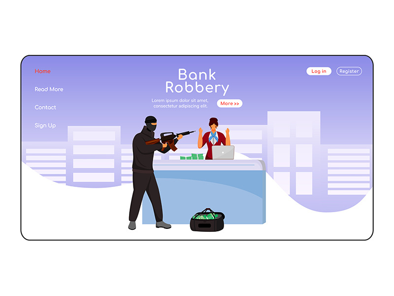 Bank robbery landing page flat color vector template by The ~ EpicPxls