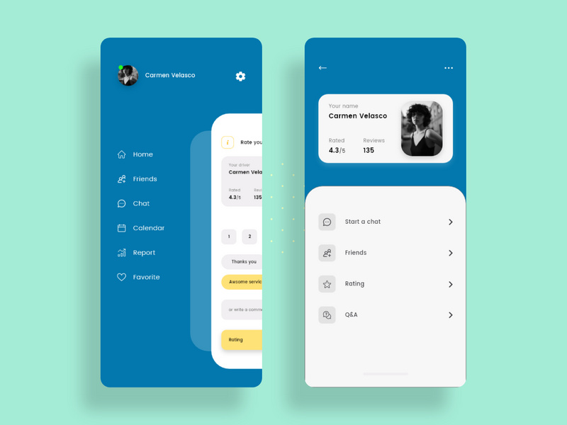 User profile and Left menu screens for Mobile app by ~ EpicPxls