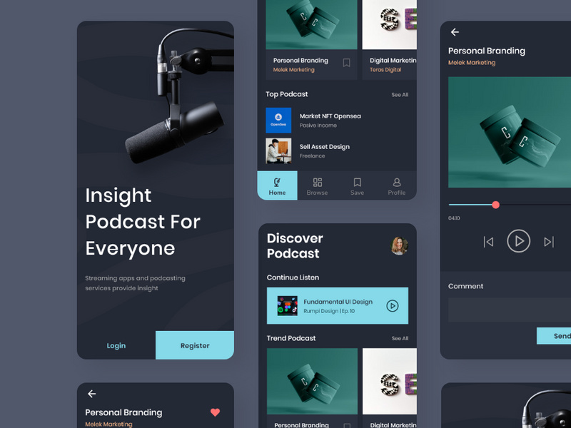 Eshitish - Podcast Mobile App UI Kit by Panen Creative ~ EpicPxls