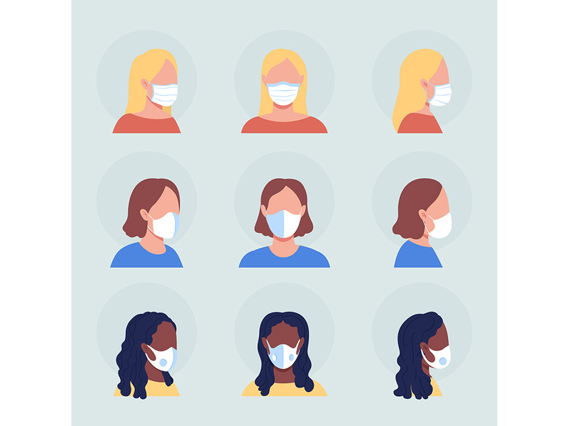 Ladies with white masks flat color vector character avatar ~ EpicPxls